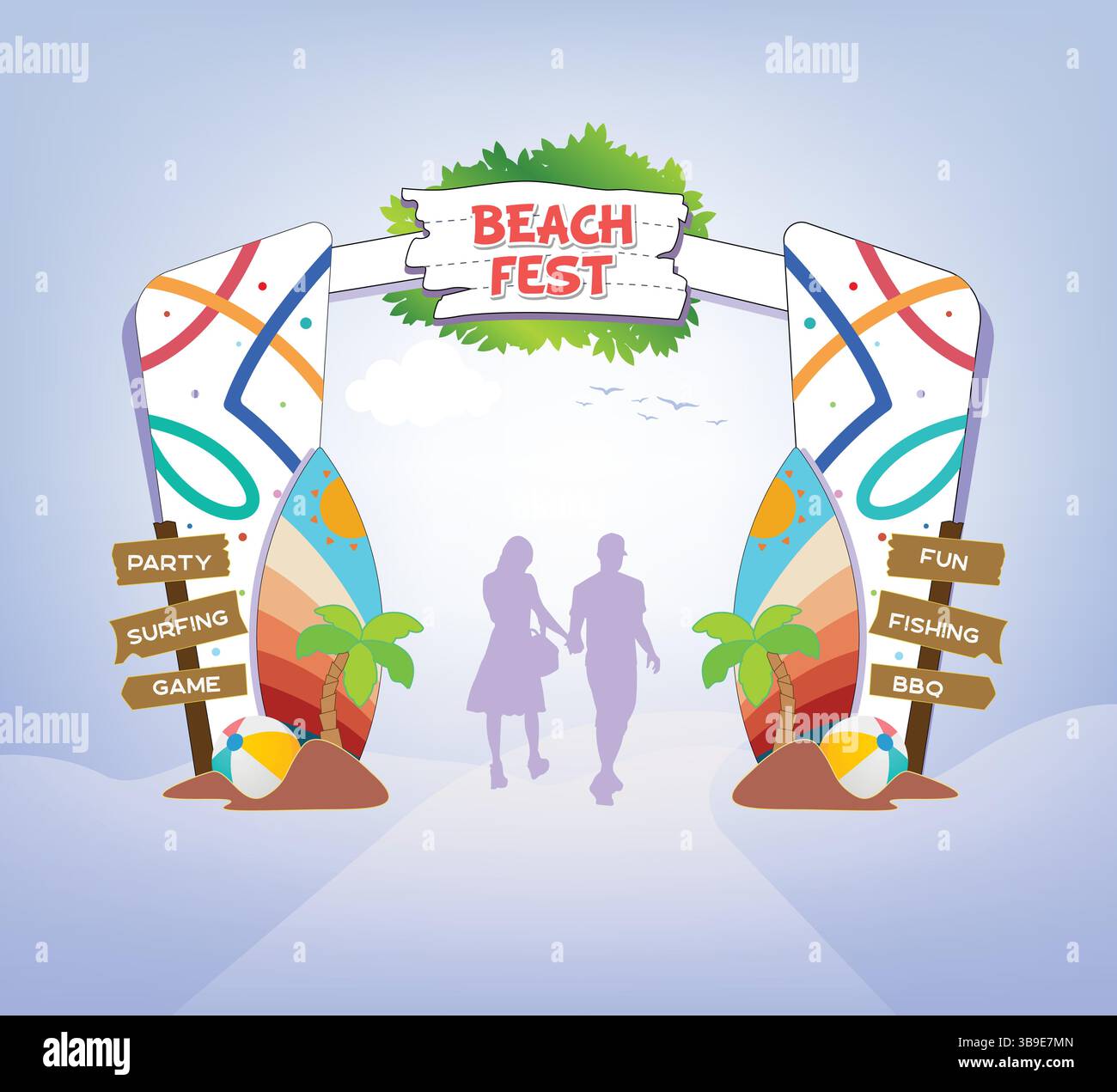 Entrance arch illustration for events on beach fest, cultural and art ...
