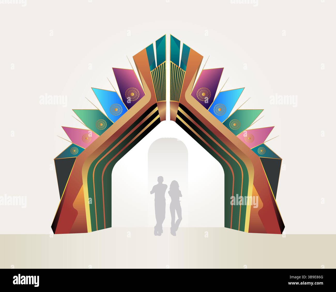 Entrance arch illustration for festival and cultural events with ...