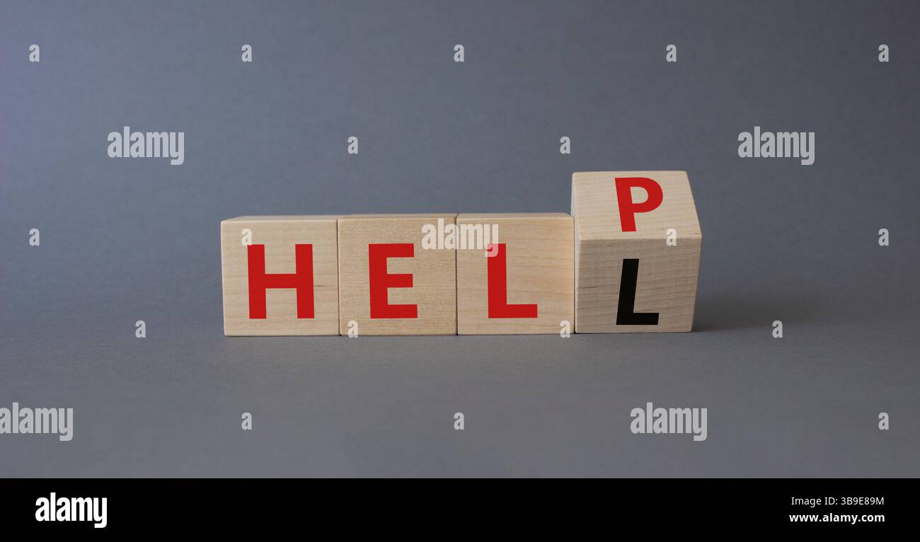 Help vs Hell symbol. Turned wooden cube with words Hell and Help ...