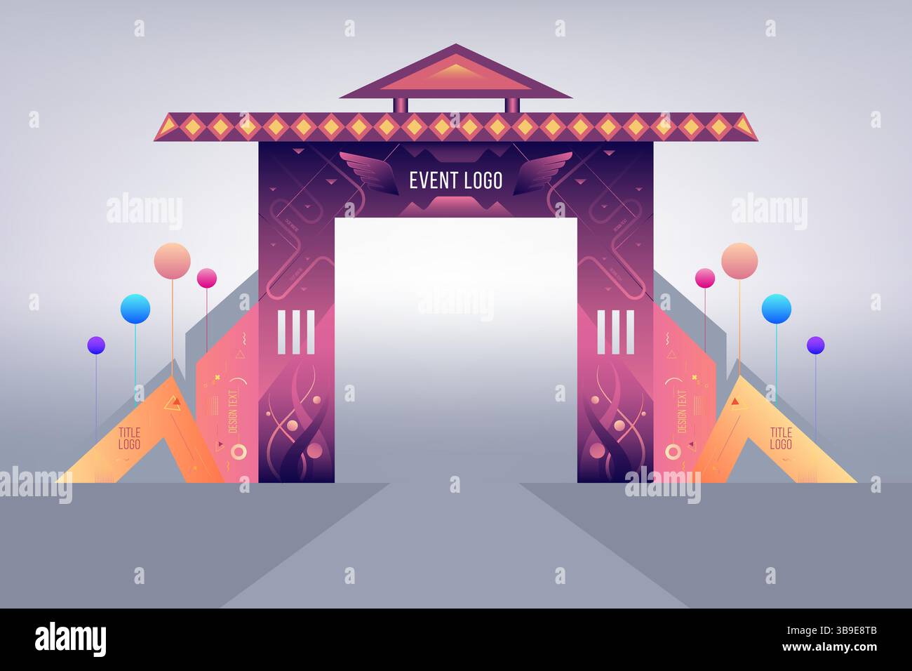 Event entrance arch illustration with abstract color pattern in vector ...