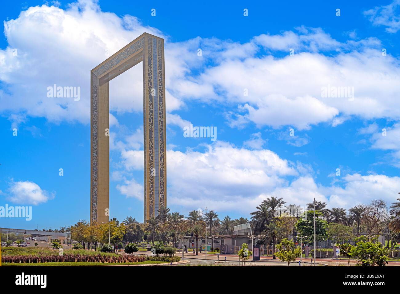 Dubai Frame monument with palm trees and blue sky during daytime Stock ...