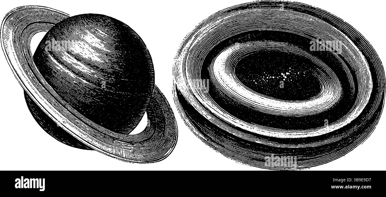 Vintage engraved illustration of comet and planetary rings for ...