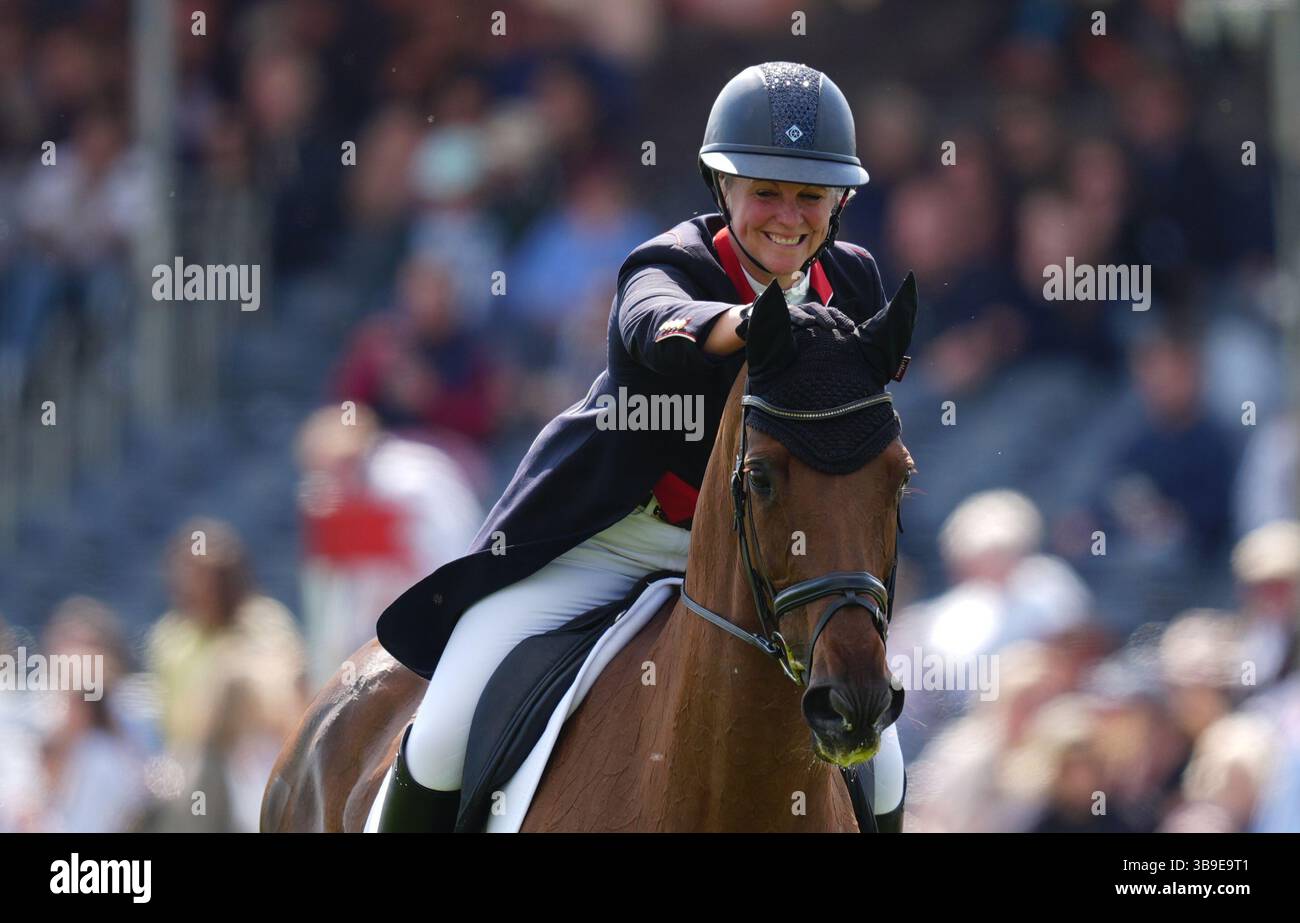 Gemma Stevens on Jalapeno during the dressage stage on day three of the ...