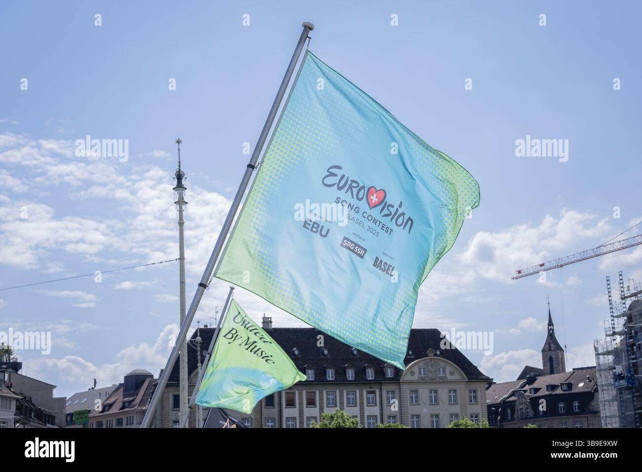 Basel, Switzerland, Mai 09st 2025: Eurovision Song Contest 2025 flag in ...