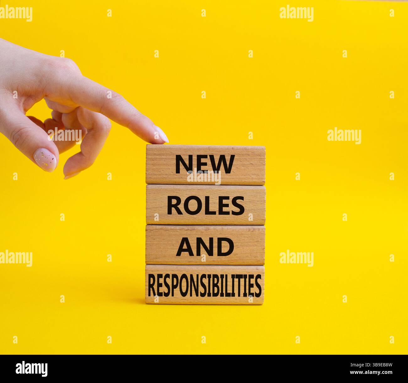 New roles and responsibilities symbol. Wooden blocks with words 'New ...