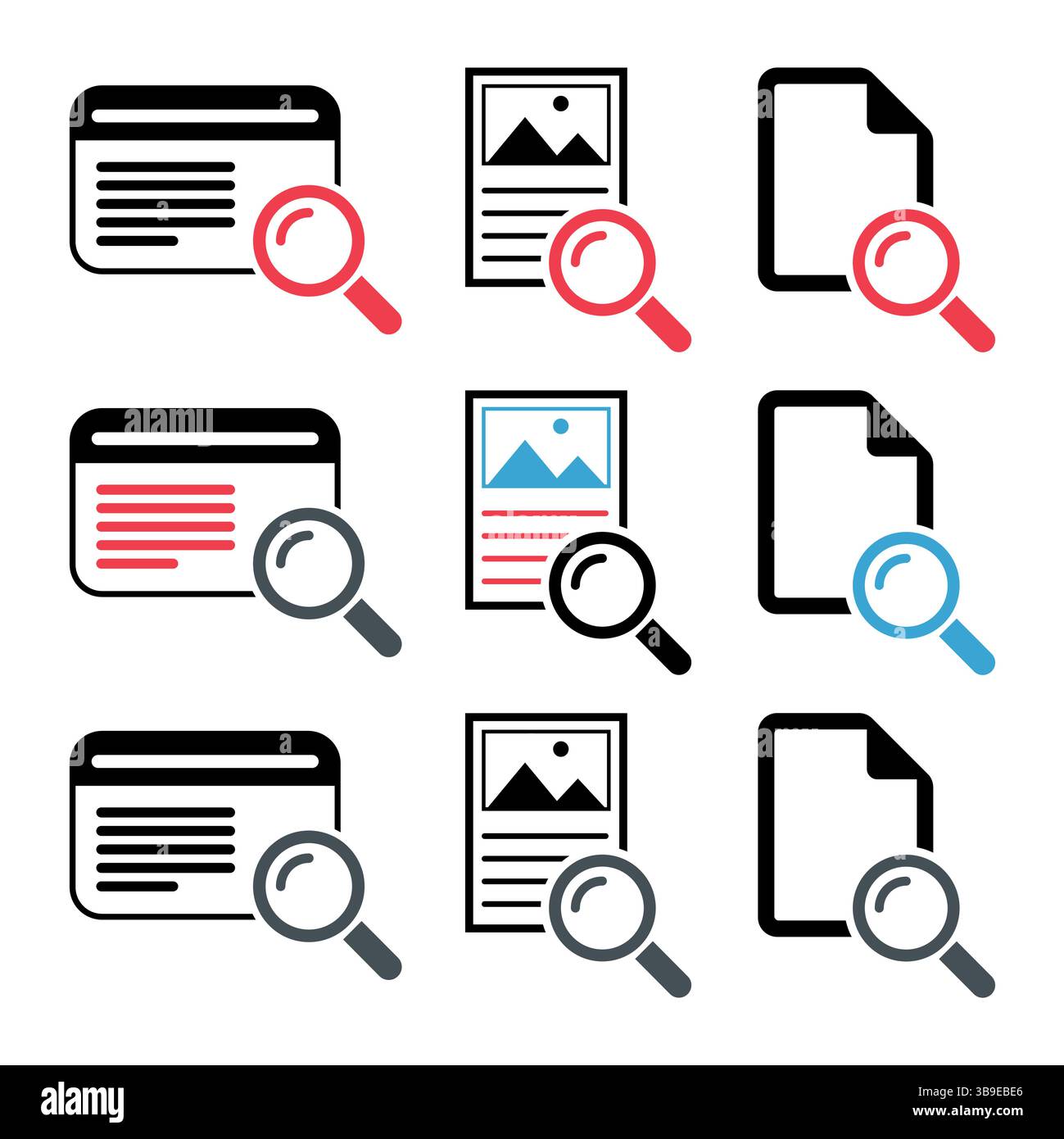 Set of Search result icon, research data report sign, analysis symbol ...