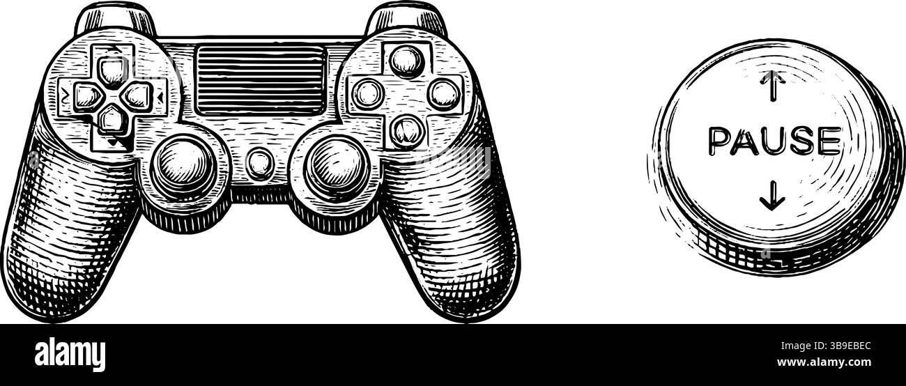 Retro gaming controller and pause button engraved art for gaming design ...
