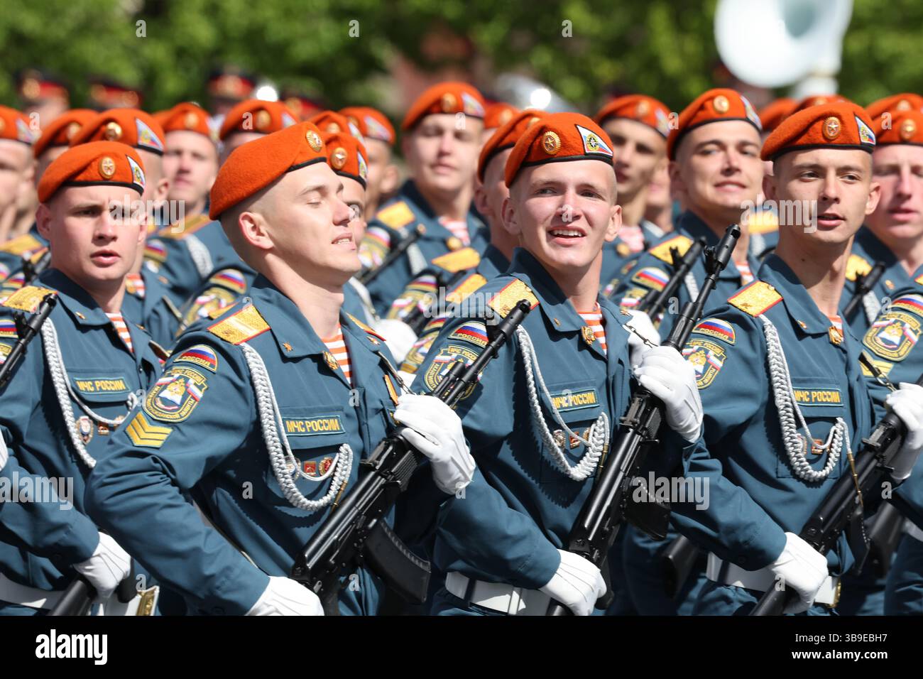 Moscow, Russia. 9th May, 2025. Soldiers march during a grand parade ...
