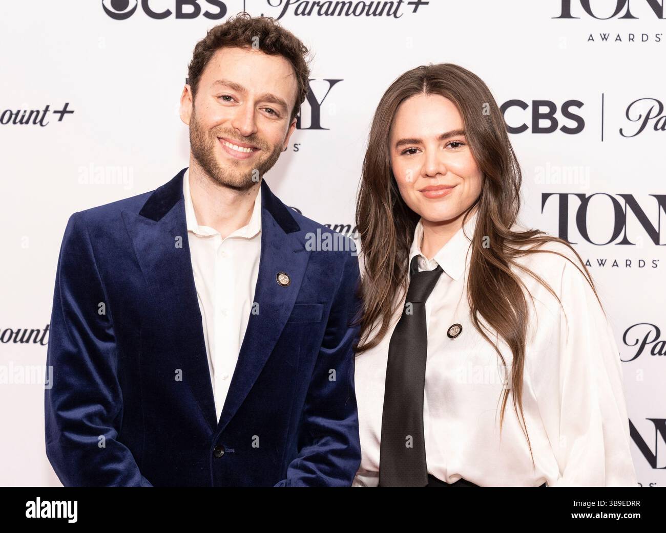 Benjamin Velez and Joy Huerta attend meet the 2025 78th Annual TONY nominees at Sofitel hotel in ...