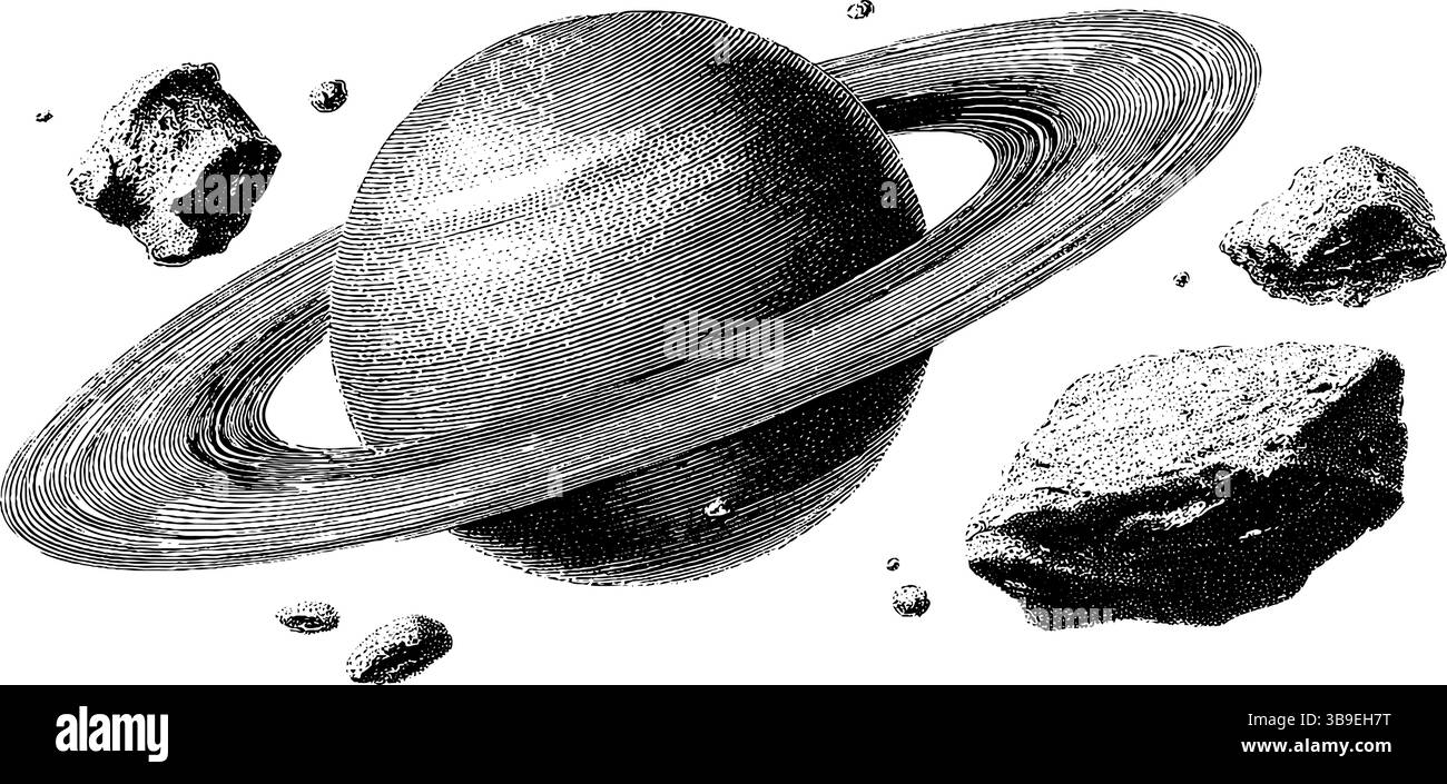 Vintage engraved illustration of planetary rings and asteroids for ...