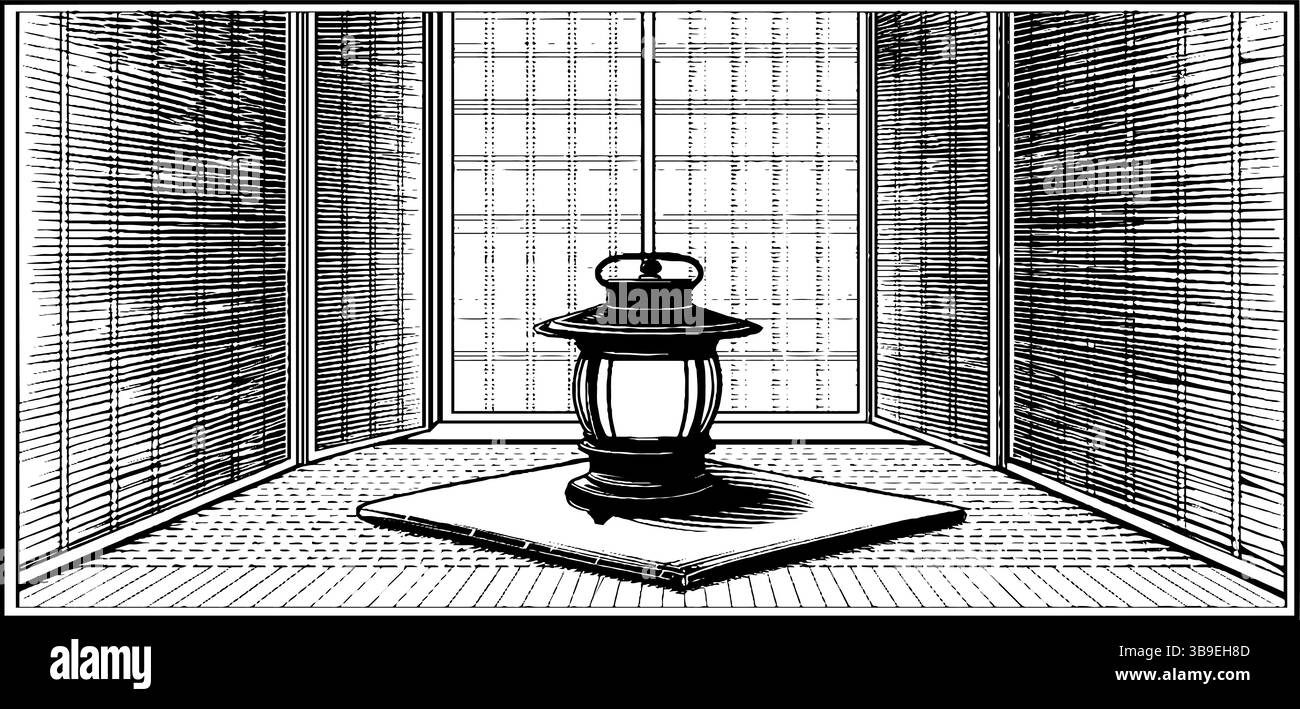 Traditional japanese shoji screen and tatami lamp engraving for ...