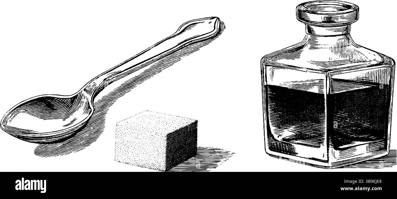 Vintage absinthe set with engraved spoon and sugar cube design Stock ...