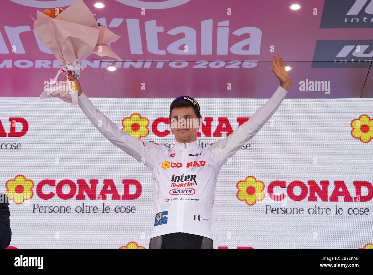 Busatto Francesco of Intermarché - Wanty white jersey on the podium ...