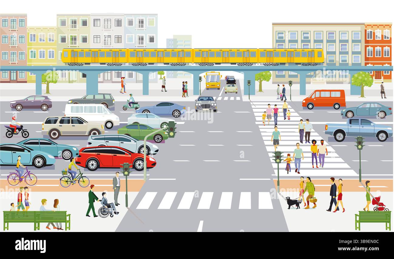 Vehicles pedestrians city crossroads hi-res stock photography and ...