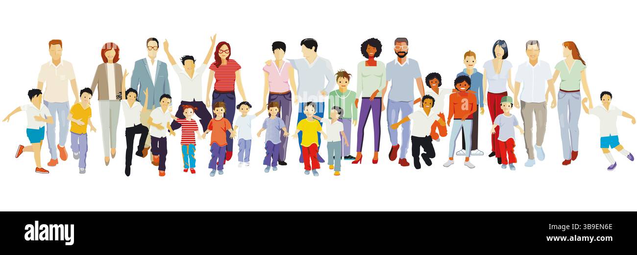 Parents, children, families illustration Stock Photo - Alamy