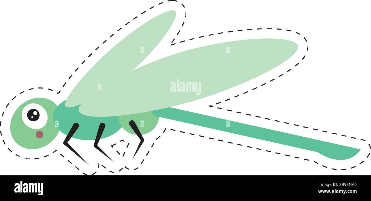 Green cartoon dragonfly fly. Vector illustration Stock Vector Image ...