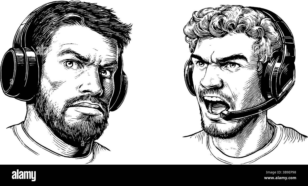 Engraved style gamer avatars with headsets for digital profiles and ...