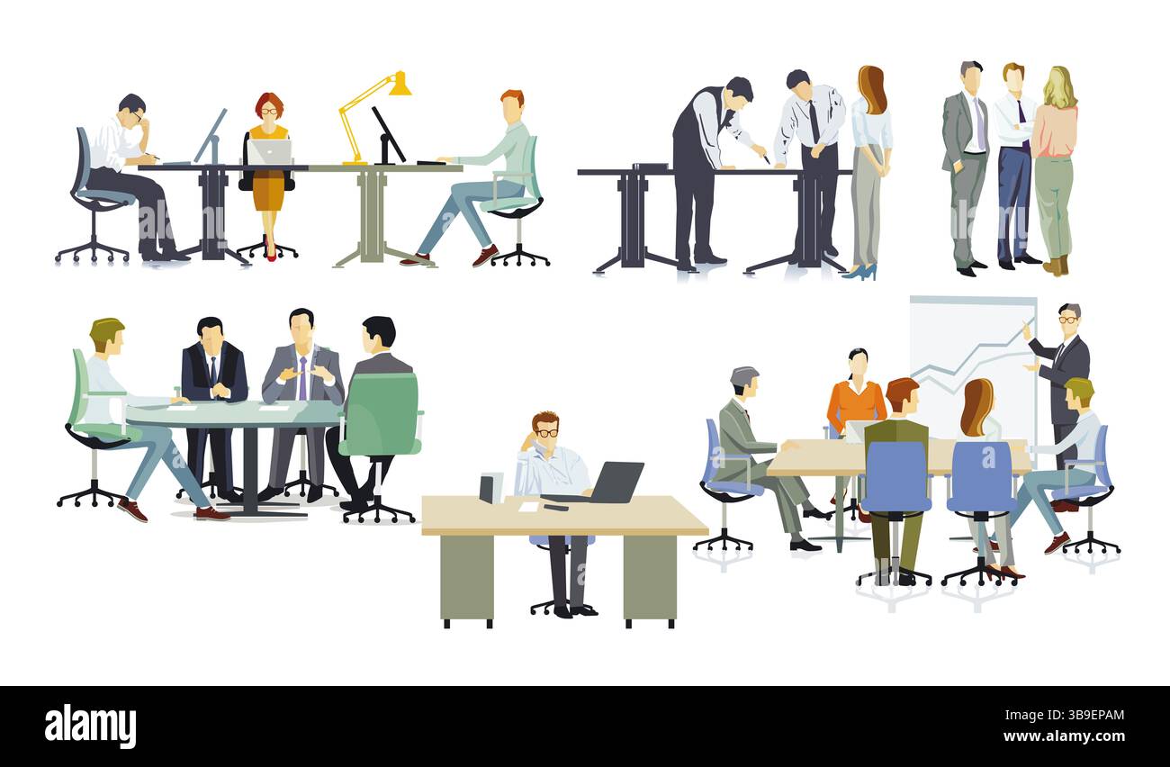 Team meeting, business consultation, illustration isolated on white ...