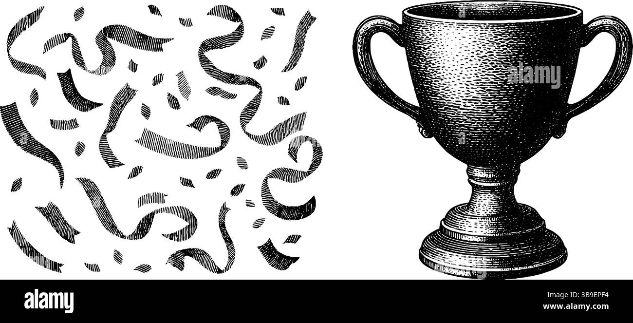 Vintage achievement trophy and engraved ribbon set for celebratory ...