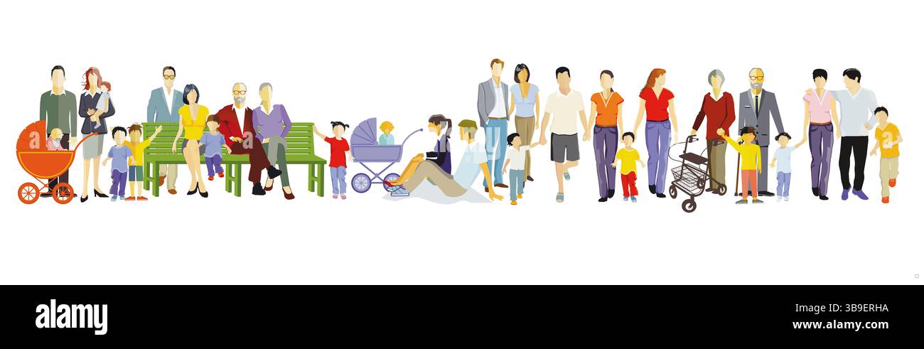 Parents, children, families illustration Stock Photo - Alamy