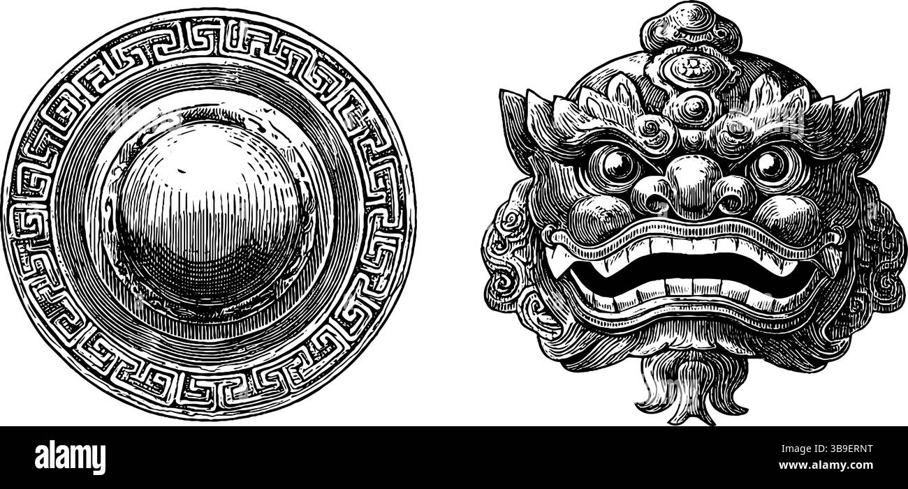 Traditional chinese lion dance illustration set for festive design ...