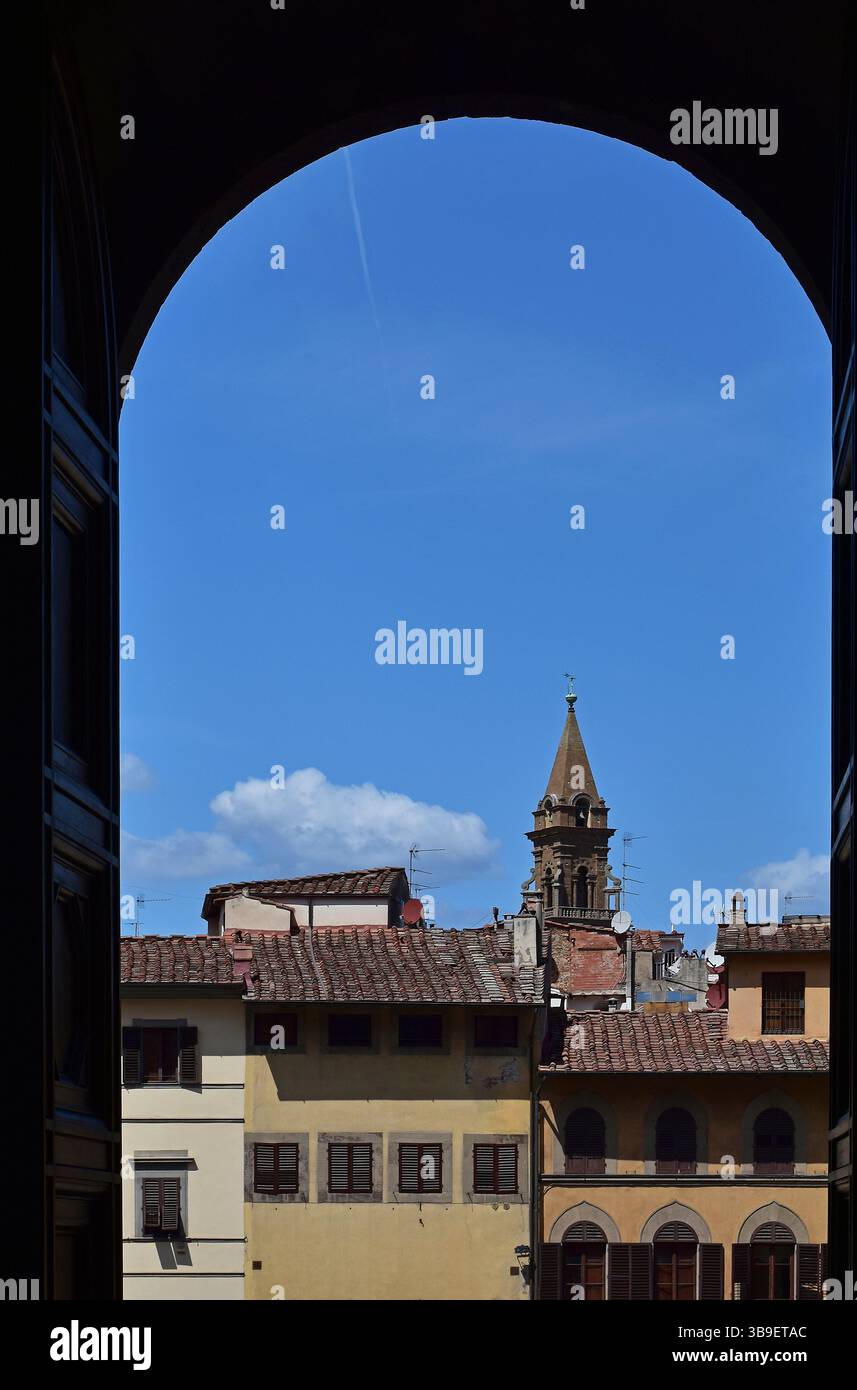 View to the tower of the Chiesa di Santo Spirito, Florence, Italy Stock ...