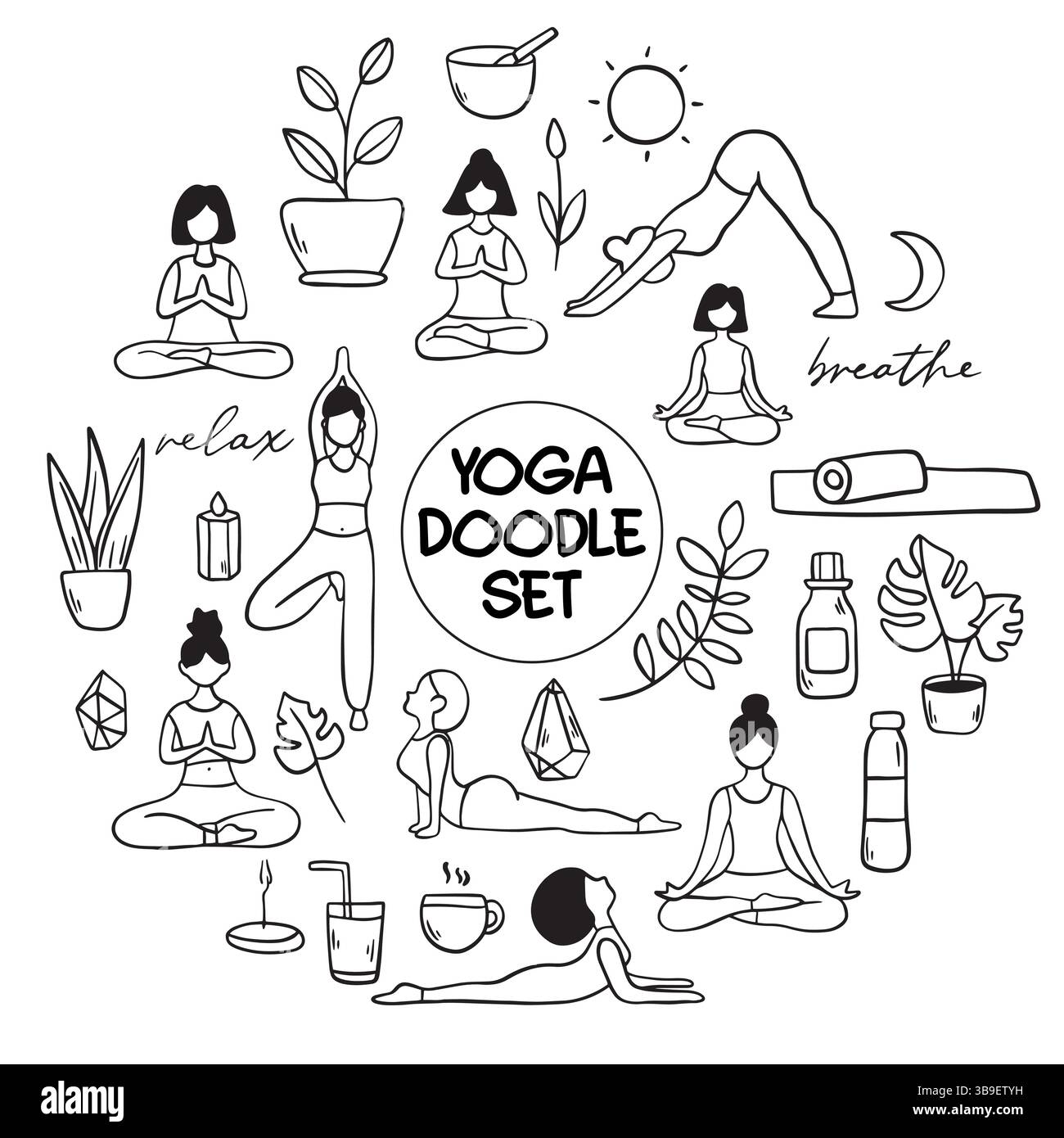 A curated collection of yoga doodles illustrating poses and symbols for ...