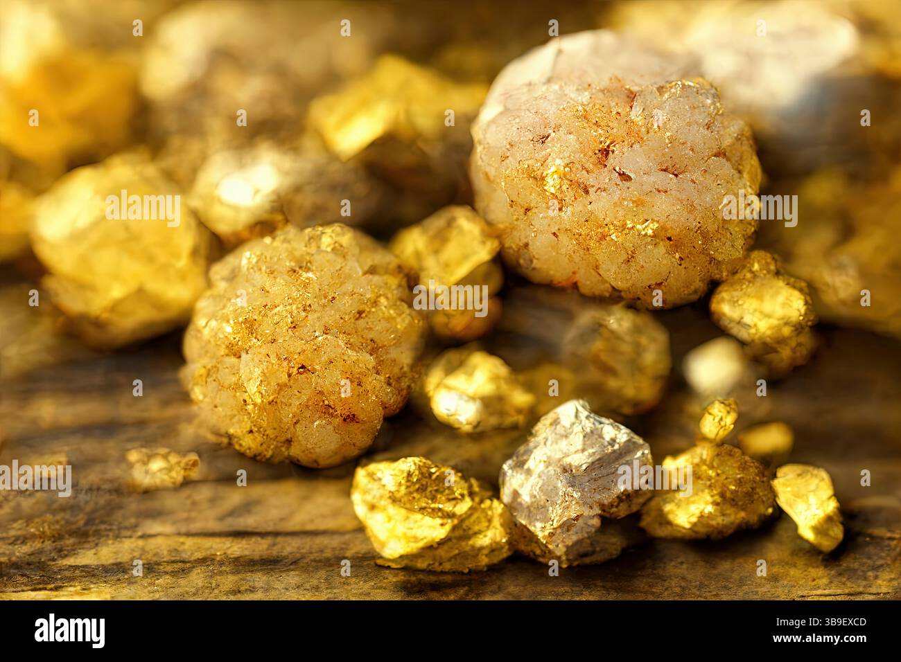 Golden stones and crystals Stock Photo - Alamy