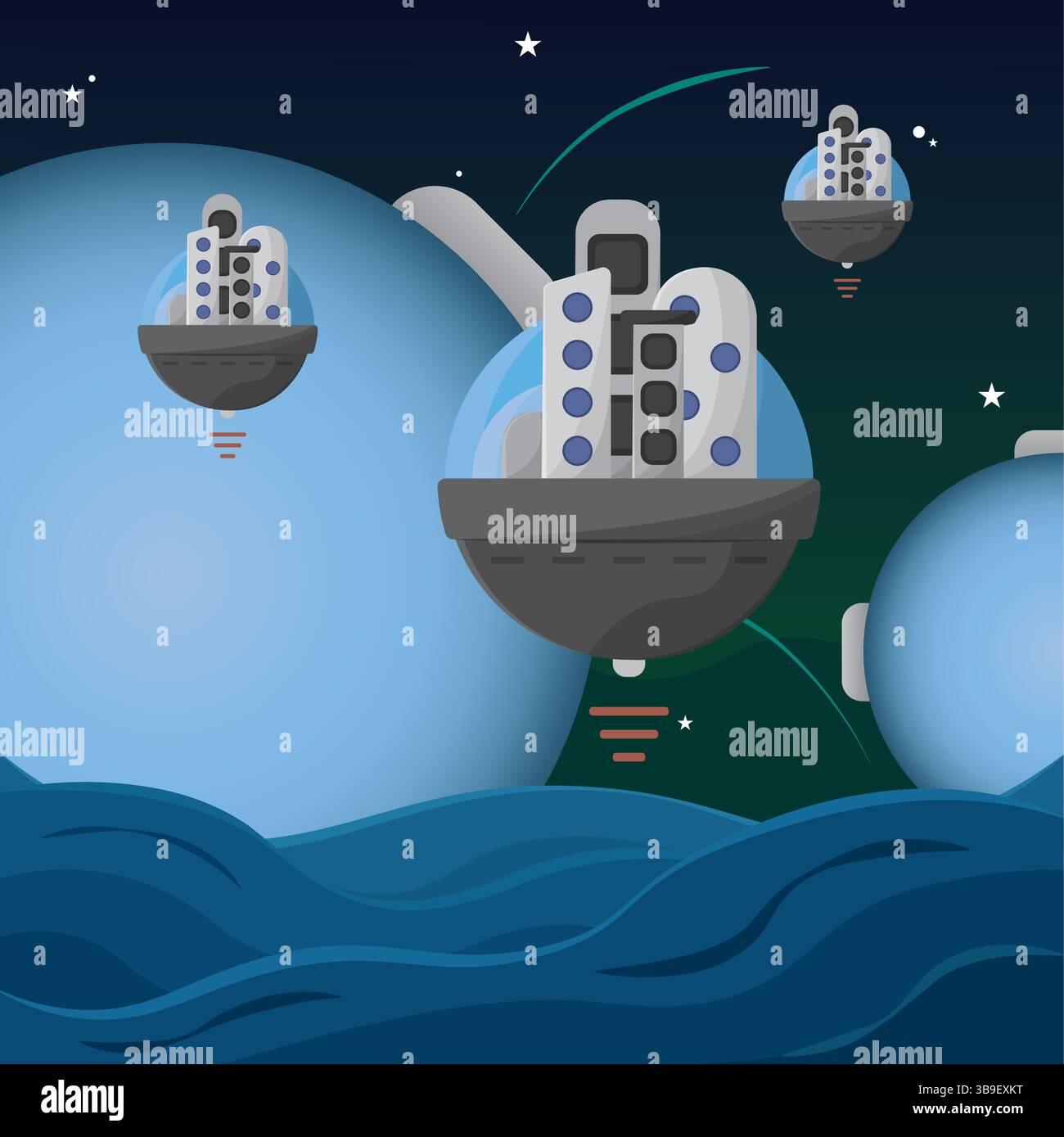 Floating space cities. Vector illustration Stock Vector Image & Art - Alamy