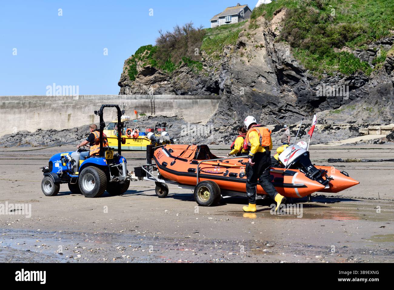 RNLI Launching their Life Boat on a Rescue Mission Port Isaac Cornwall ...