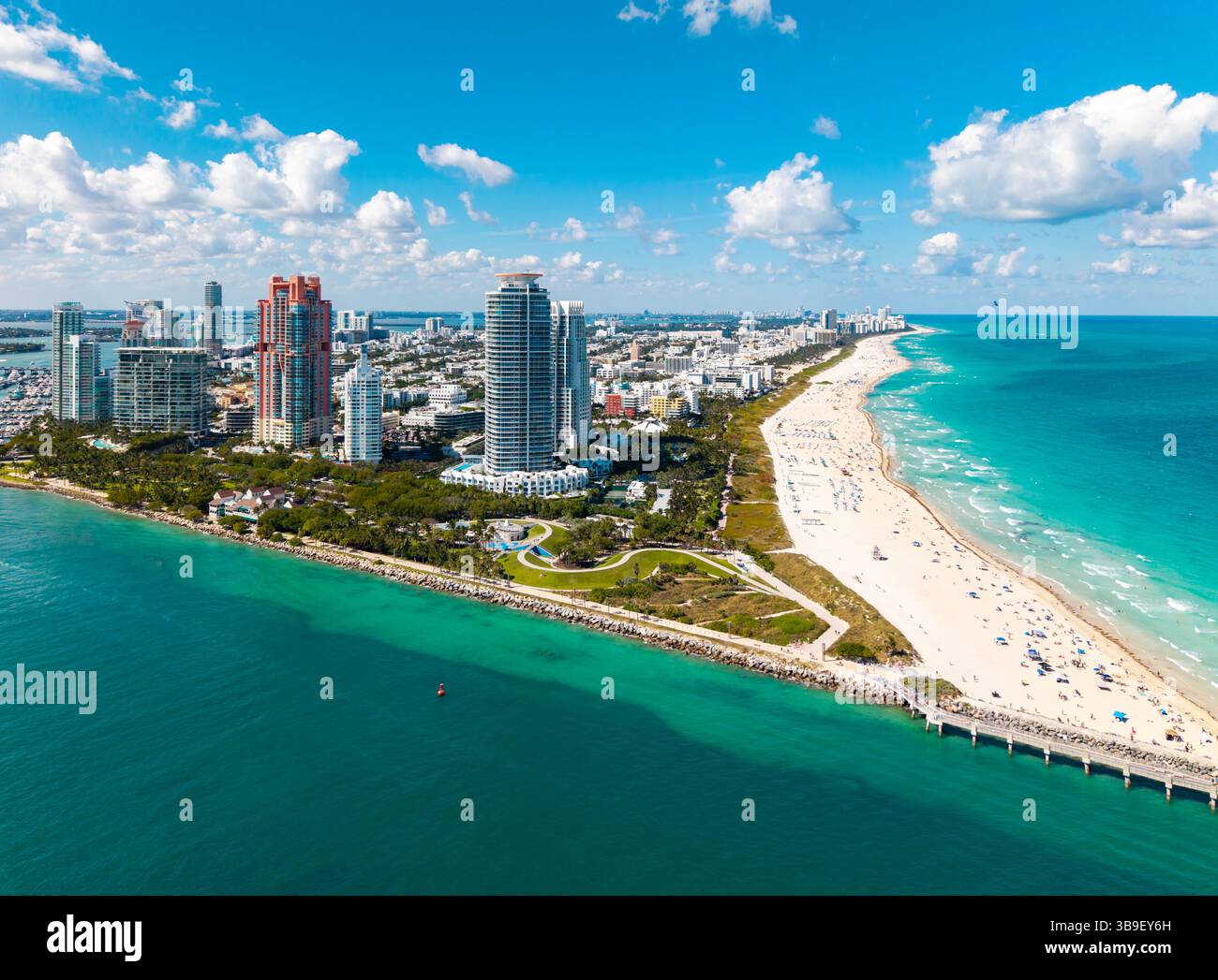 Miami Beach cityscape. Miami summer aerial view. Miami Beach shoreline ...