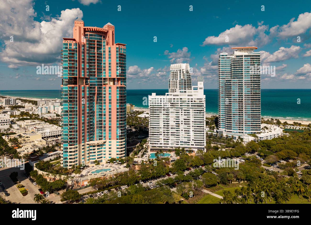 Miami beach cityscape. Miami summer aerial view. Miami Beach shoreline ...
