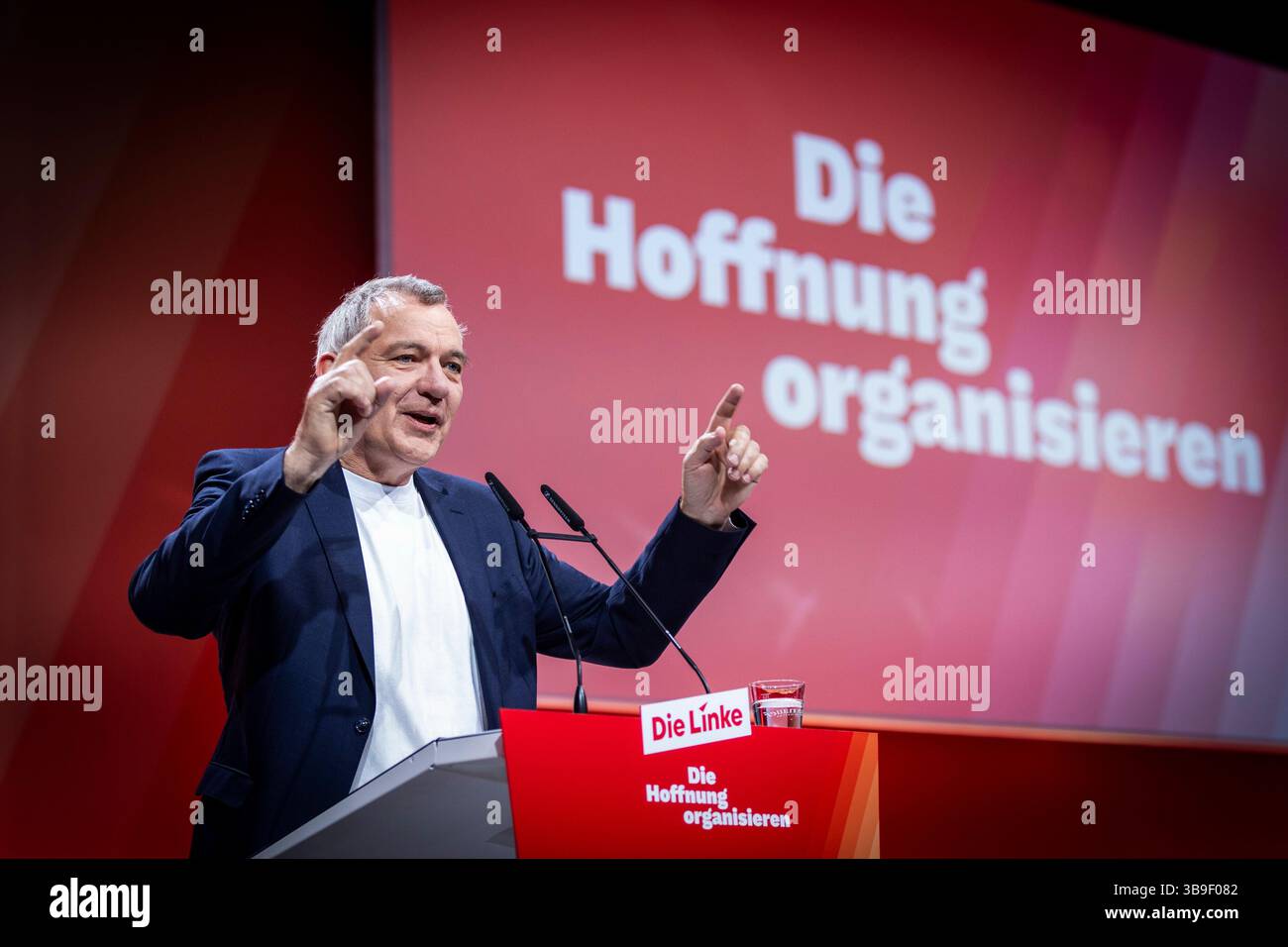 Jan van Aken, party chairman of DIE LINKE, during the ninth party ...