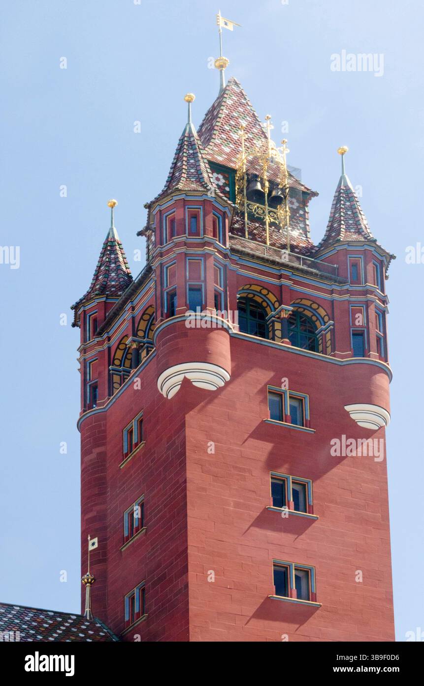Imposing tower of the city hall in Basel Stock Photo - Alamy