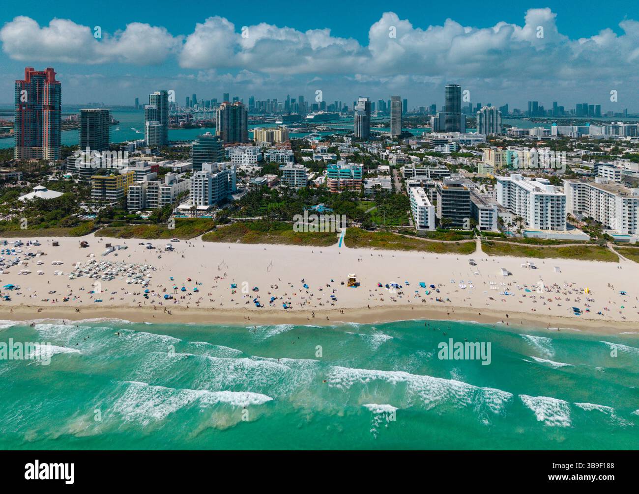 Miami Beach aerial view with skyline. Miami famous skyline Stock Photo ...