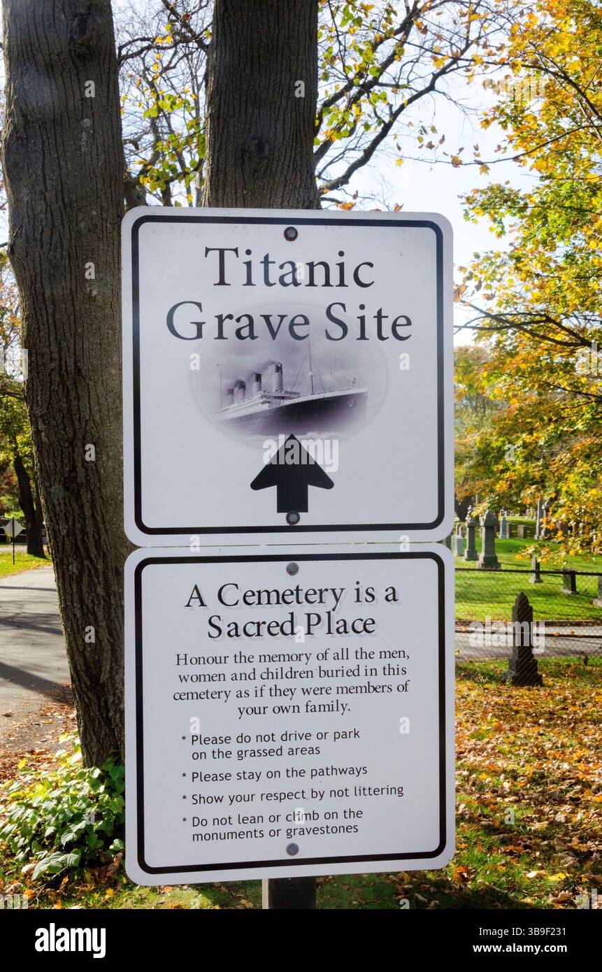 Sign at the gravesite of the Titanic victims Stock Photo - Alamy
