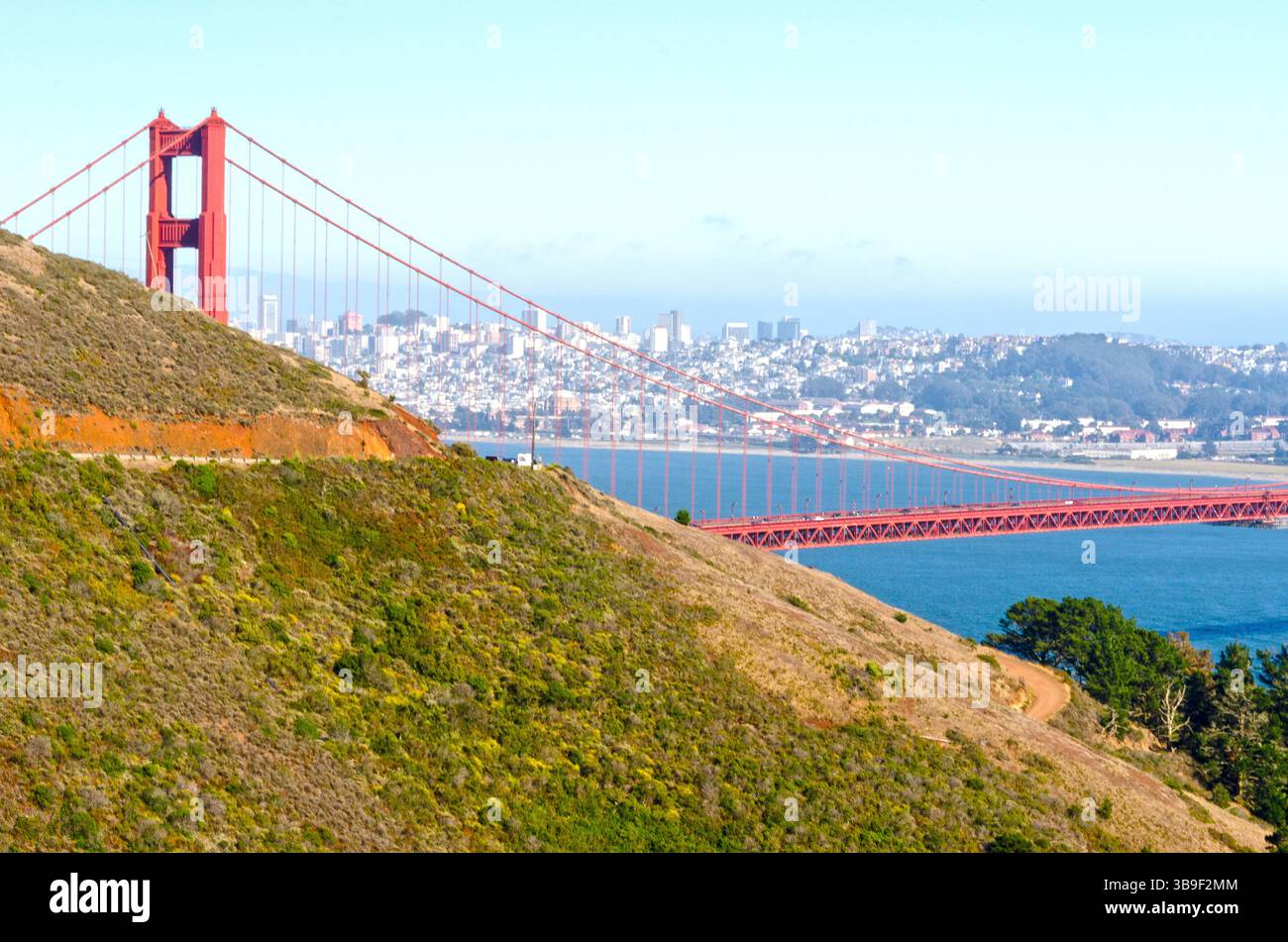 Golden Gate Bridge in front of the San Francisco skyline Stock Photo ...