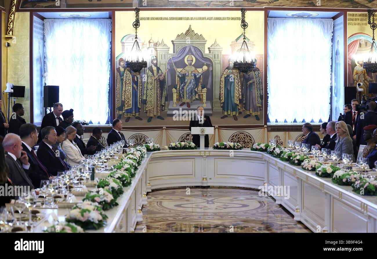 Moscow, Russia. 09th May, 2025. Russia's President Vladimir Putin gives ...