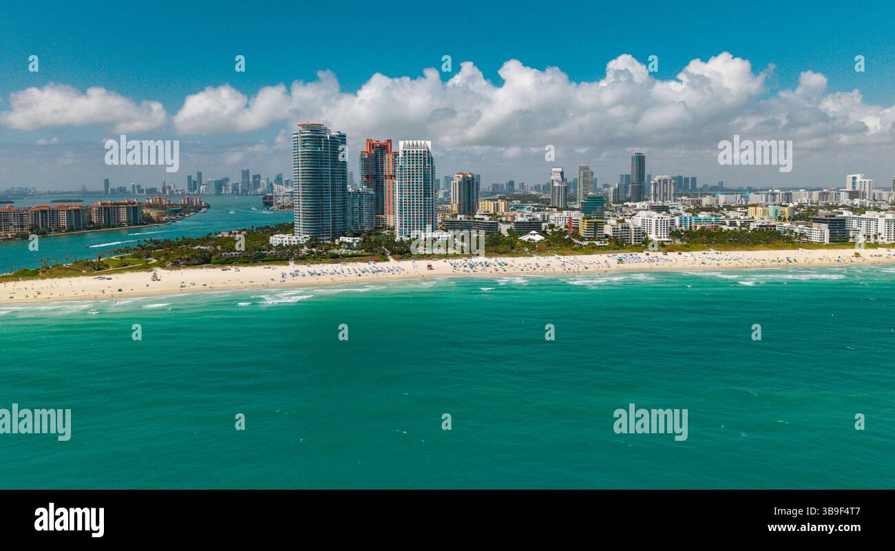 Miami Beach aerial view with skyline. Miami from above. Miamis famous ...