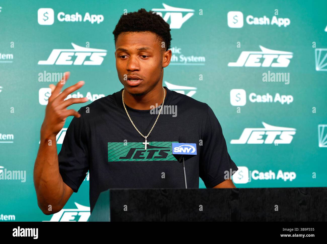 New York Jets wide receiver Arian Smith responds to questions from ...