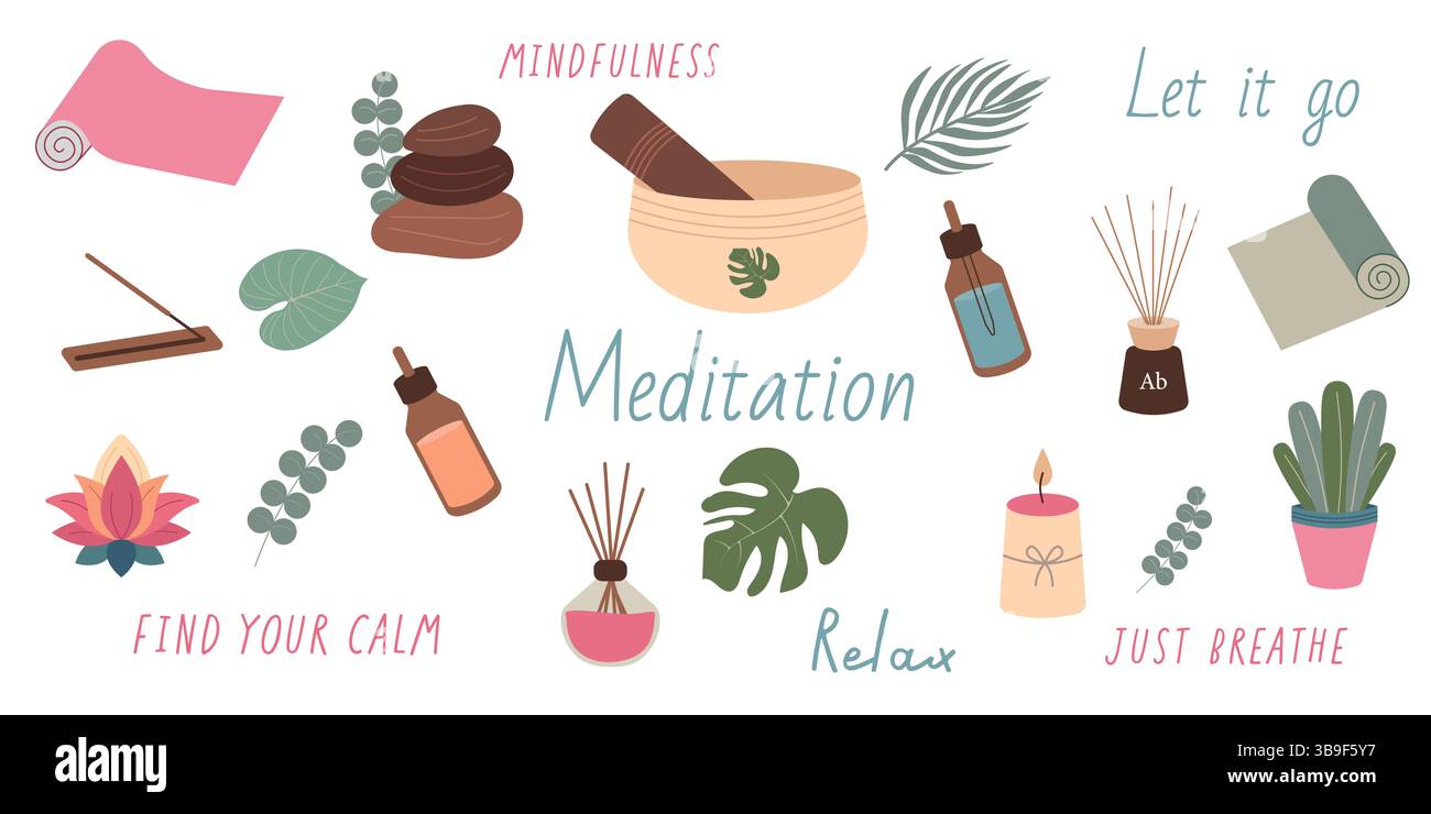 Meditation time set elements collection Stock Vector Image & Art - Alamy