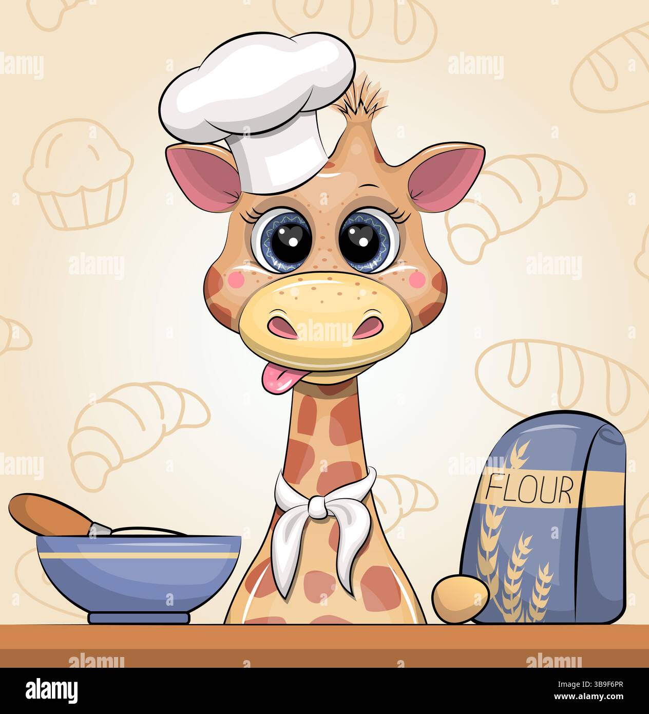 A Cute Cartoon Giraffe Baker in a chef's Hat. Vector Illustration of ...