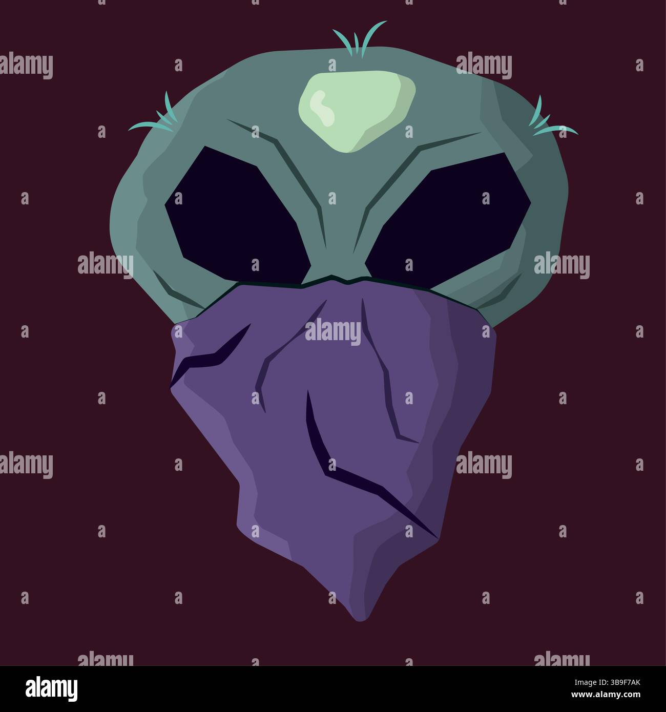 Alien skull with black eyes and purple face covering Vector ...