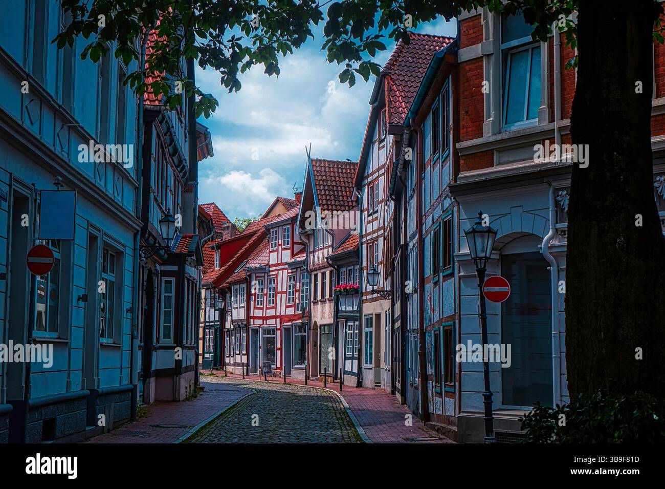 Beautiful street with historic half-timbered facades in the Old Town of ...