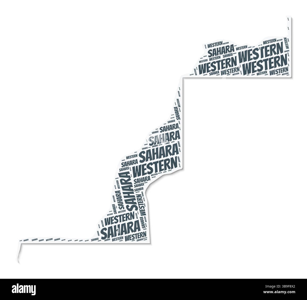 Western Sahara shape text cloud. Country border with shadow on white ...