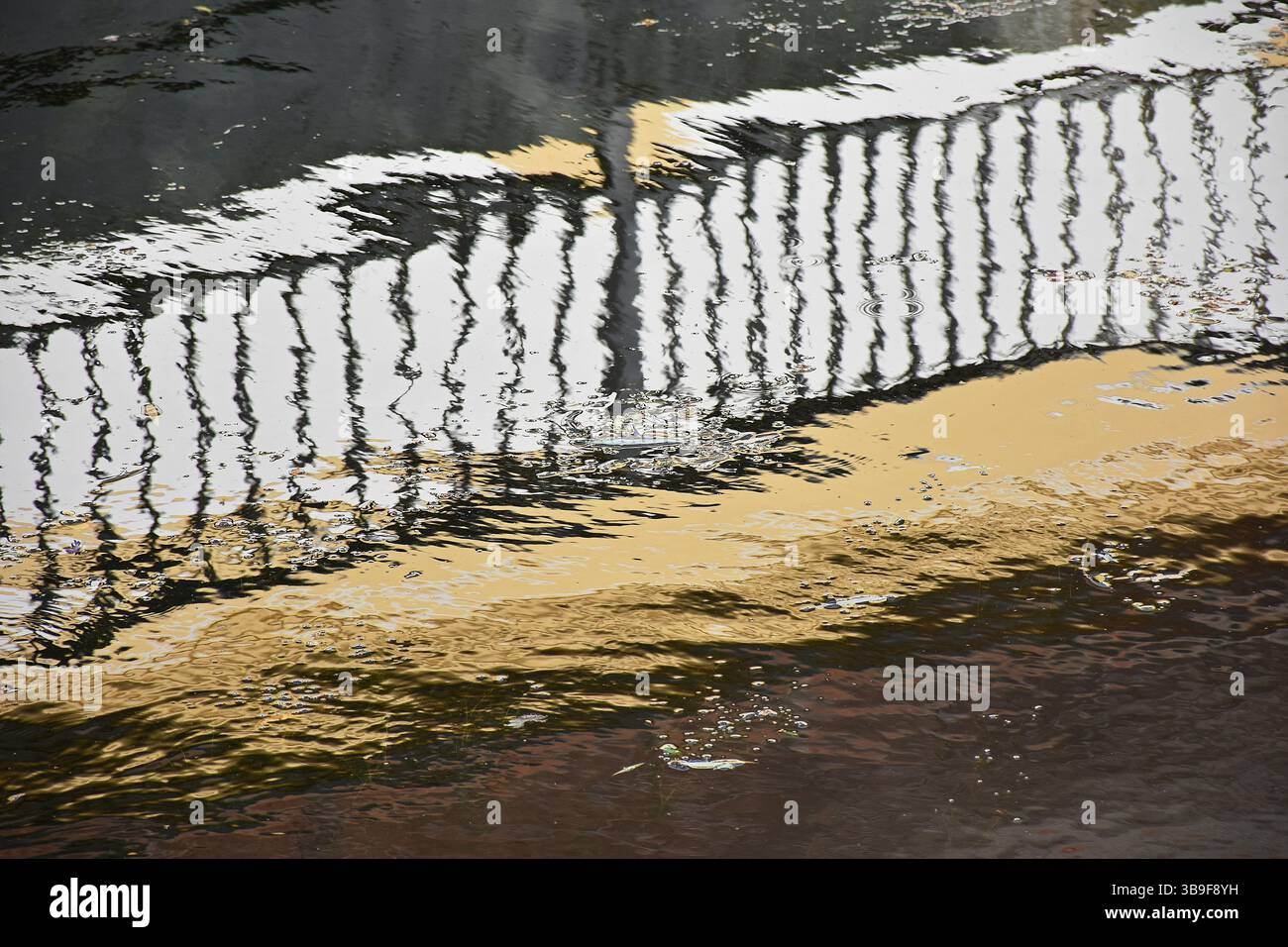 In the water mirror - Bridge over the Moosach river Stock Photo - Alamy