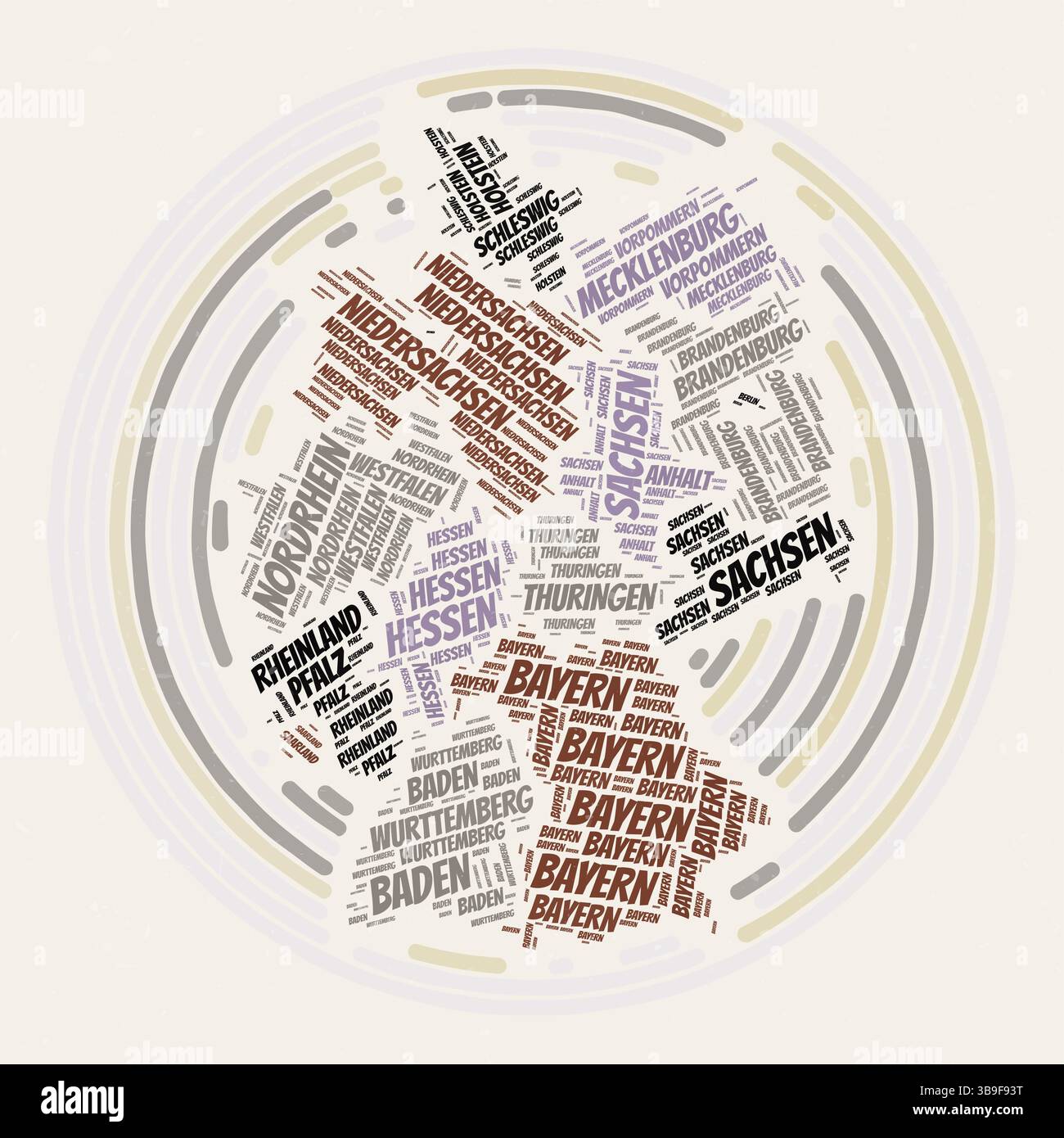 Germany Round Poster. Typography style image of a country. Regions word ...