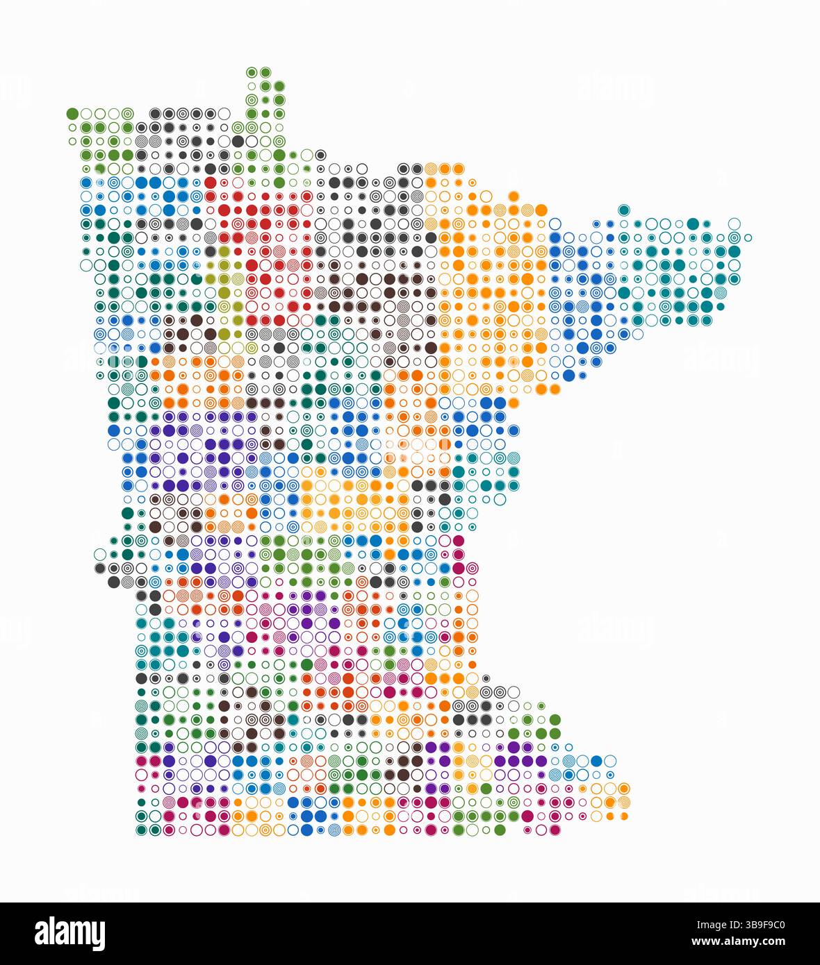Minnesota, shape of the state built of colored cells. Digital style map ...