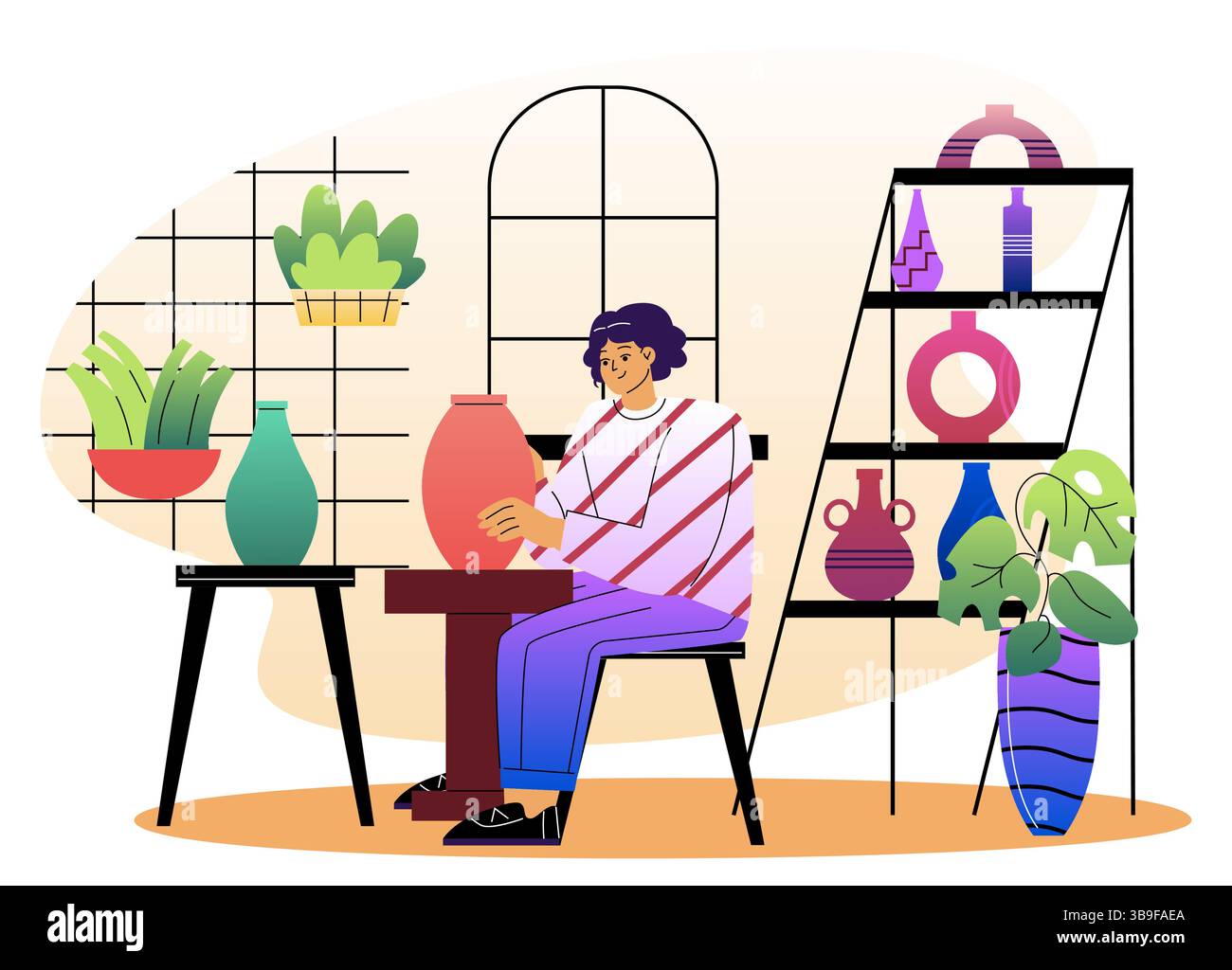 Pottery artist working in studio. Vector illustration Stock Vector ...