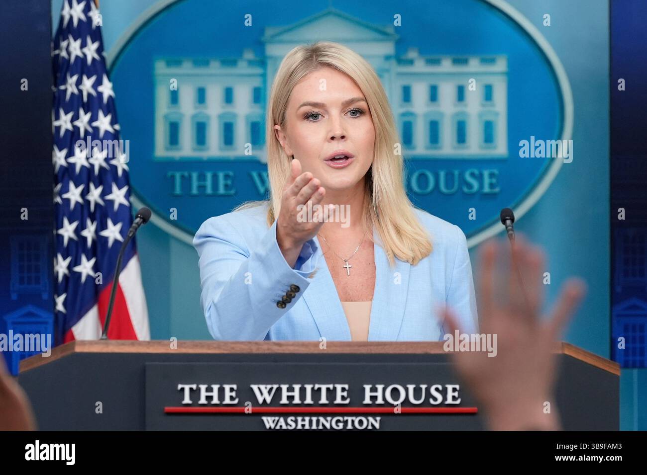 White House press secretary Karoline Leavitt speaks with reporters in ...